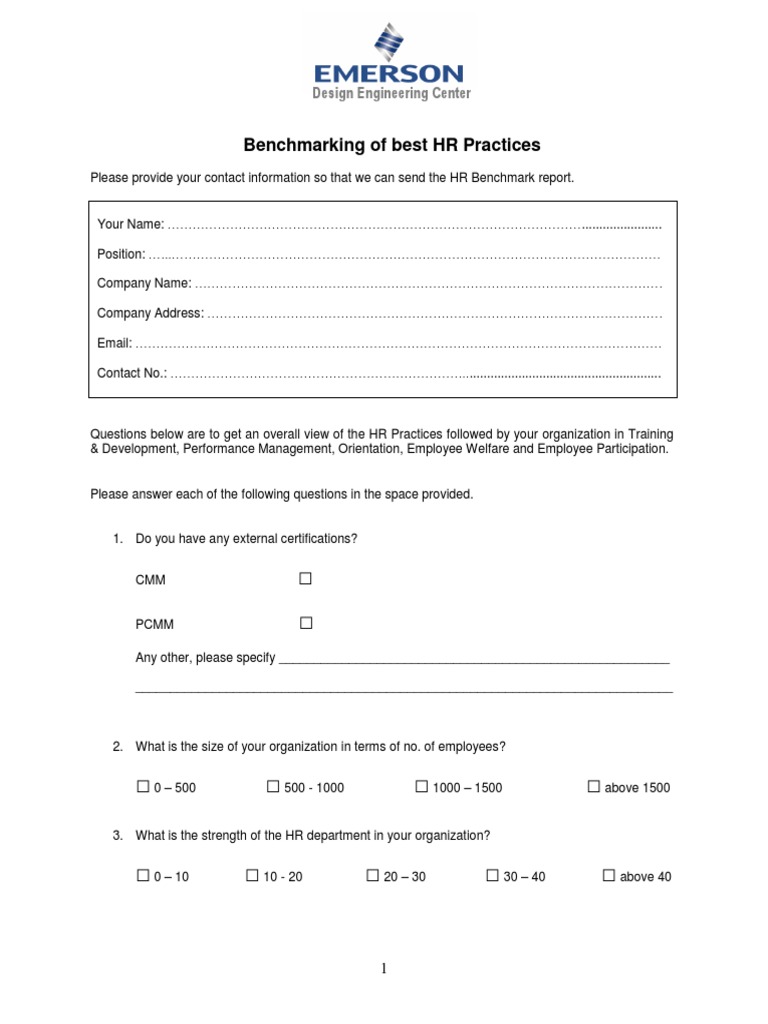 Questionnaire-Benchmarking of Best HR Practices | PDF | Mentorship ...