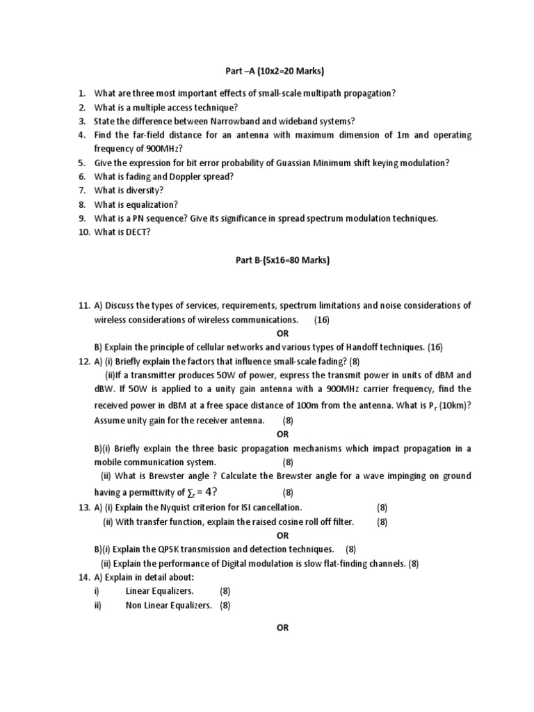 Part - A (10x2 20 Marks) | PDF | Channel Access Method | Antenna (Radio)