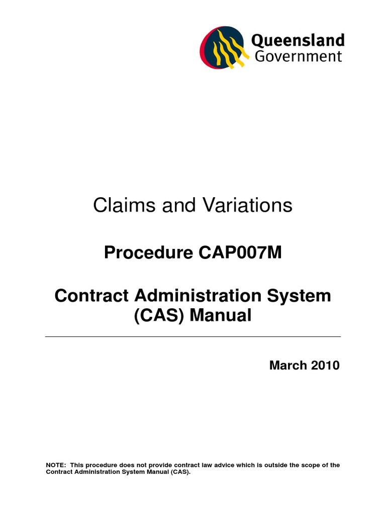 Claims and Variations: Procedure CAP007M Contract Administration System ...
