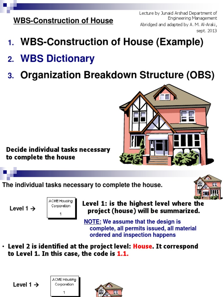 WBS-Construction of House (Example) | PDF | Engineering | Economic Sectors