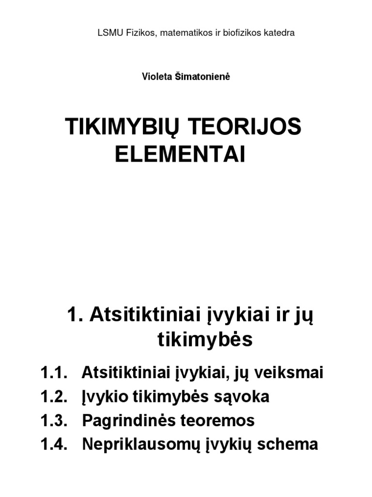 Tikimybiu Teorijos Elementai | PDF