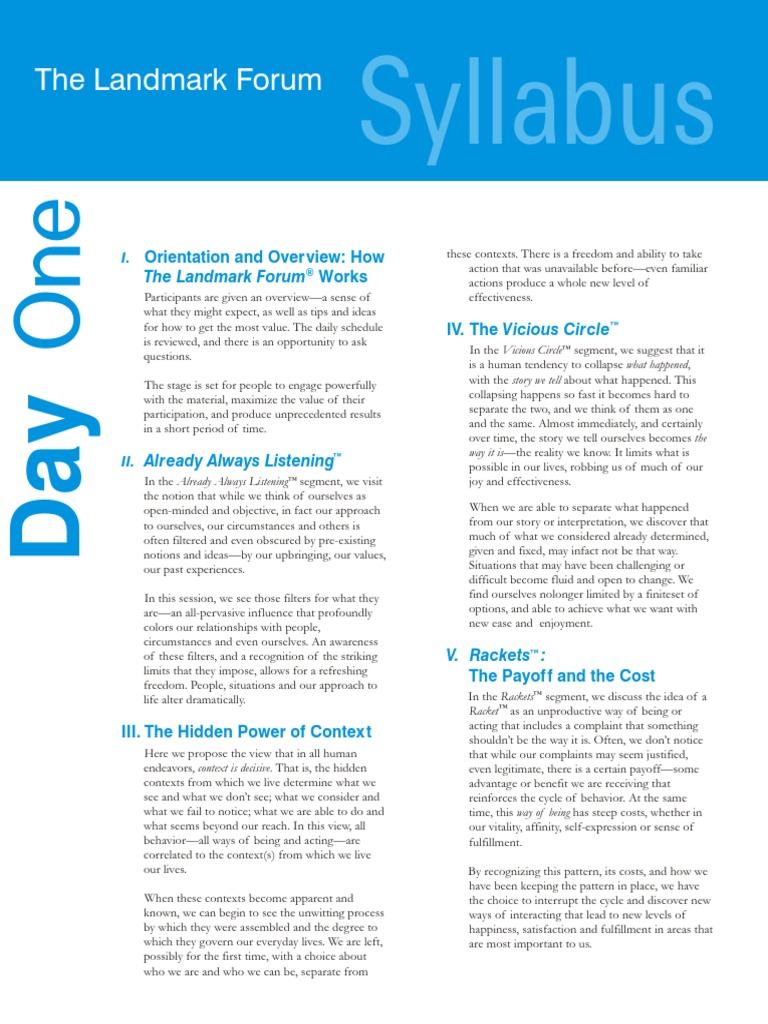 Landmark Forum Syllabus | Reality | Cognition