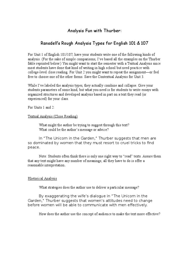 Analysis Fun With Thurber | PDF | Language Arts & Discipline | Foreign ...