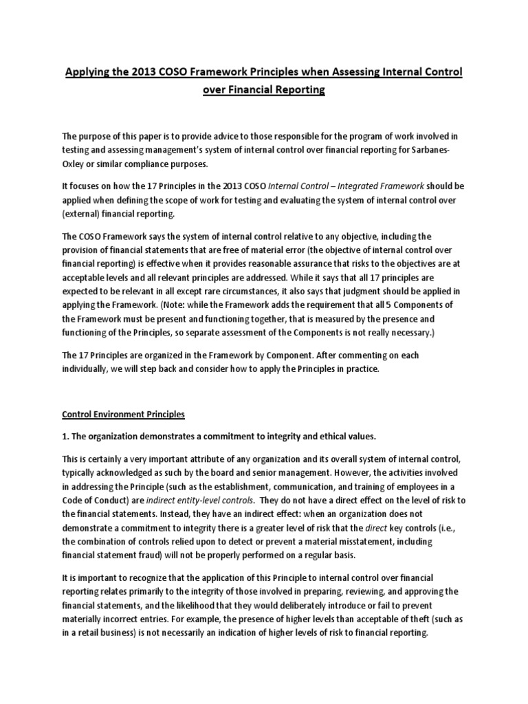 Review of COSO 2013 Principles | Risk | Educational Assessment
