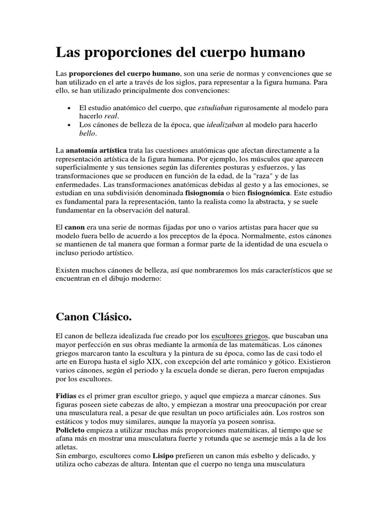 Volumen Proporciones Del Cuerpo Humano Pdf Escultura Belleza
