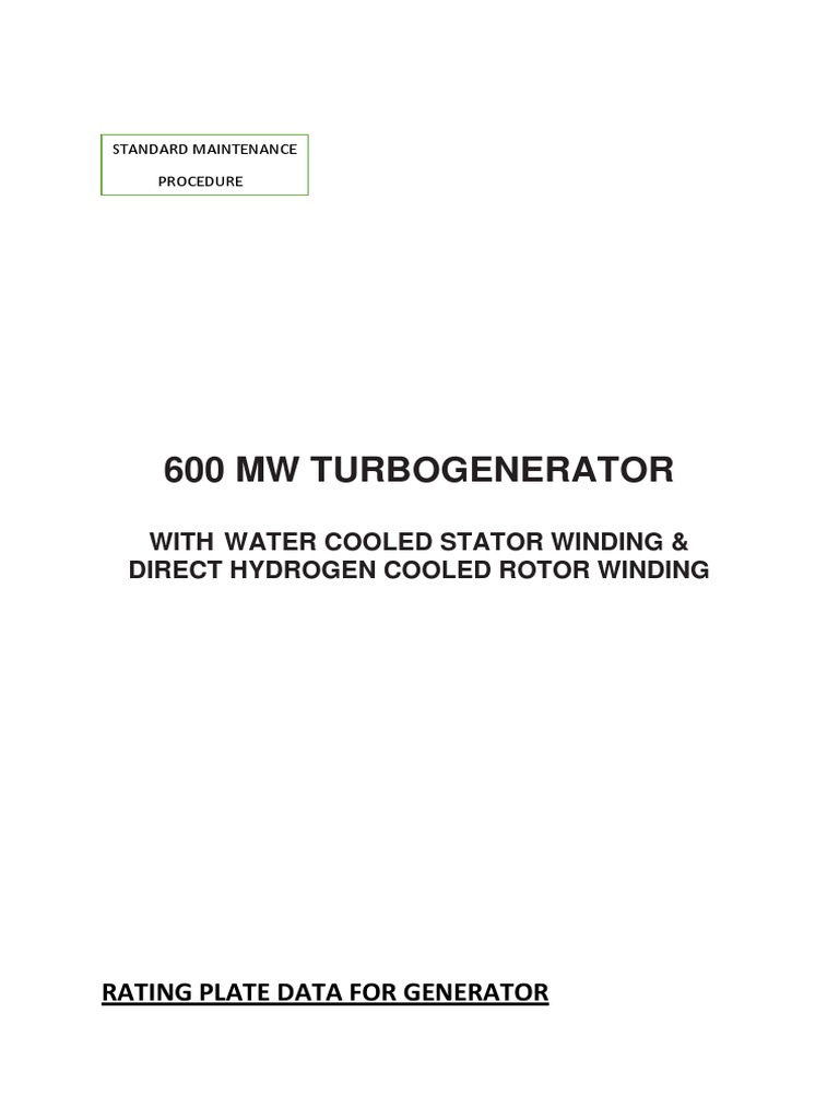 600 MW Turbogenerator: Rating Plate Data For Generator | PDF | Pump ...