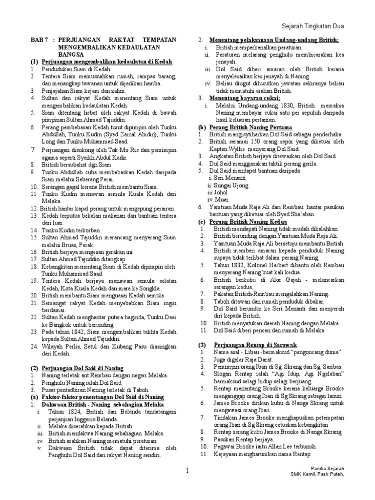 Sejarah Tingkatan 2 Bab 7 | PDF