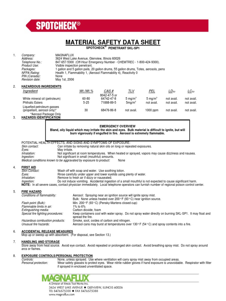 Msds - Penetrant Skl-sp1 | PDF | Fires | Combustion