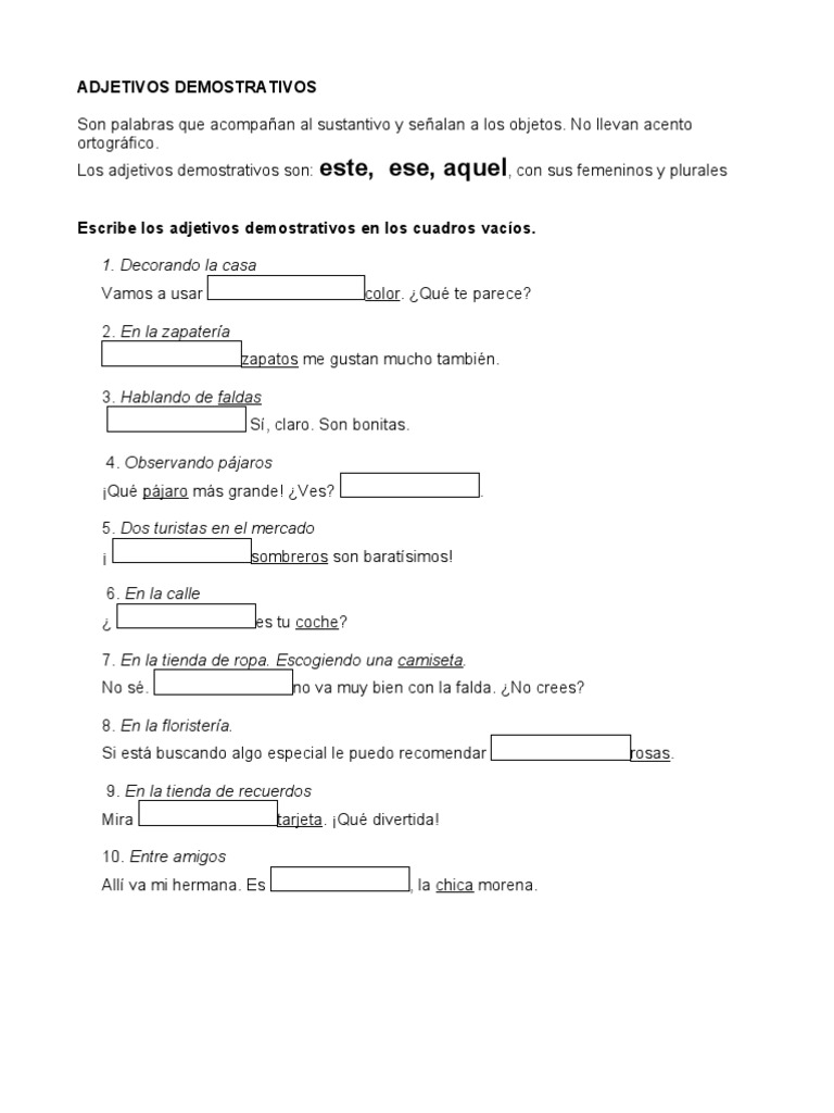 Adjetivos Demostrativos | PDF