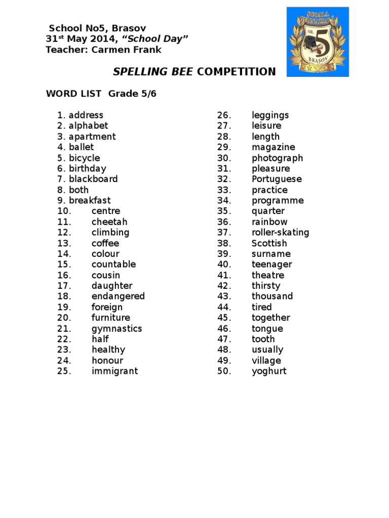 Spelling Bee Competition: School No5, Brasov 31 May 2014, "School Day ...