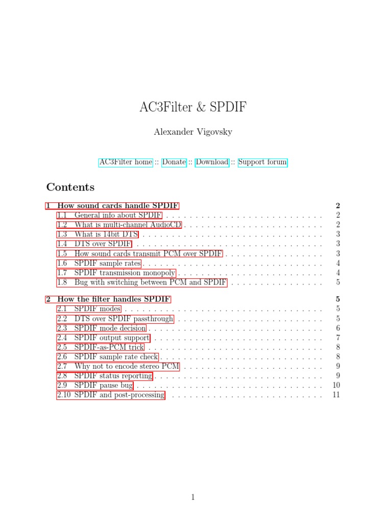 AC3Filter & SPDIF: Alexander Vigovsky | PDF