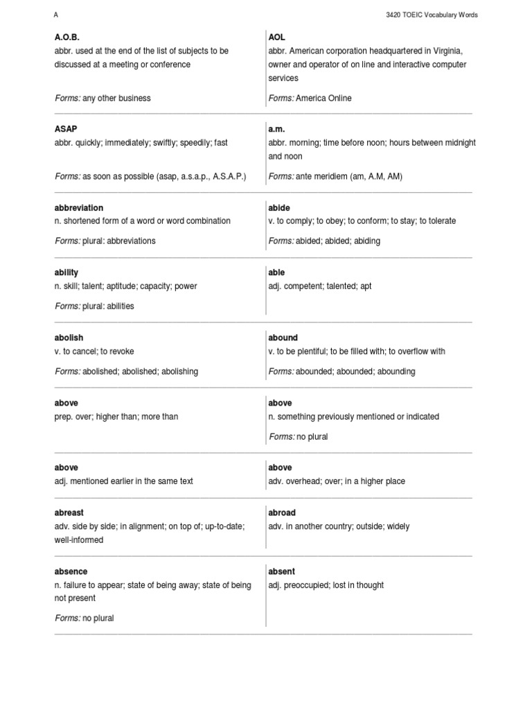 3420 Toeic Vocabulary Words | PDF | Career & Growth