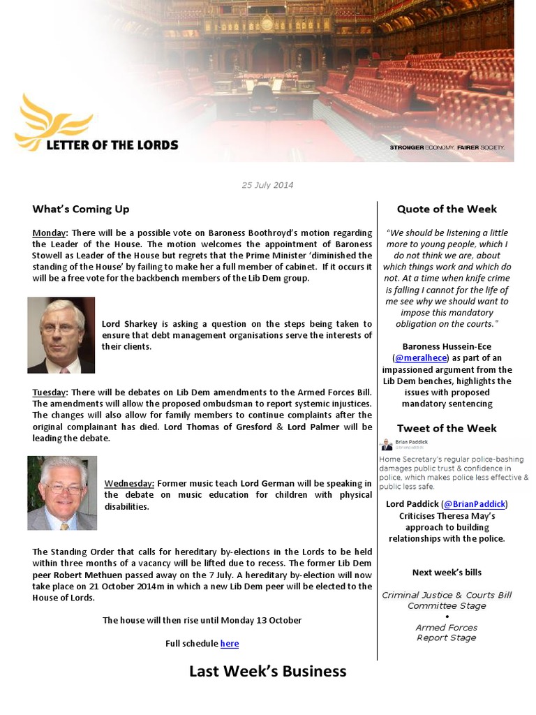 Letter of The Lords 25 July | PDF | House Of Lords | Mandatory Sentencing