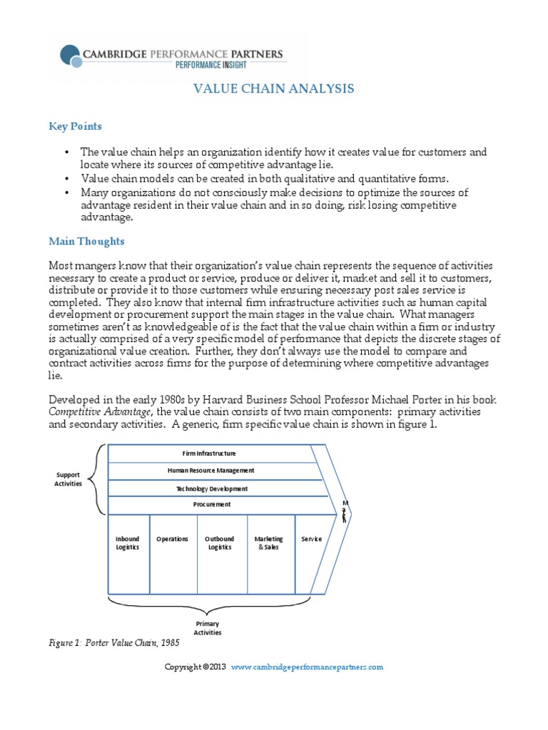 Value Chain Analysis: Key Points | PDF | Value Chain | Competitive ...