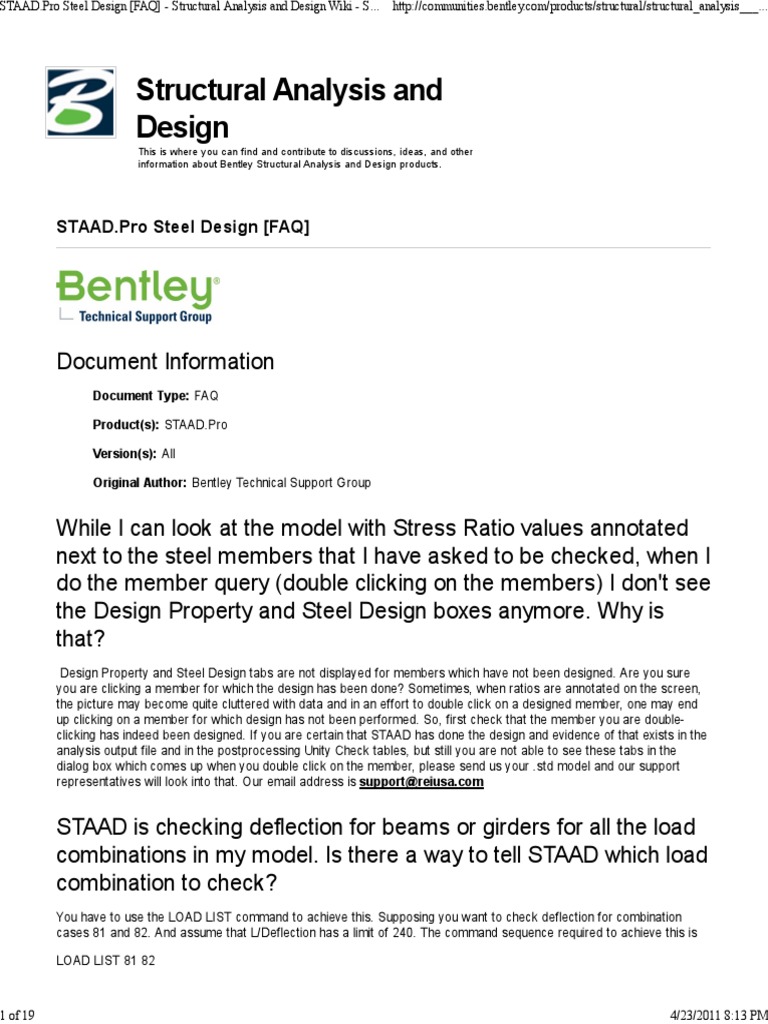 Structural Analysis and Design: STAAD - Pro Steel Design (FAQ) | PDF ...