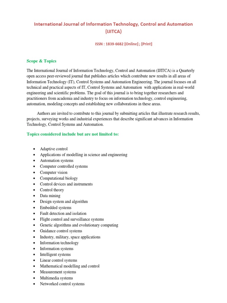 IJITCA | PDF | Control Theory | Automation