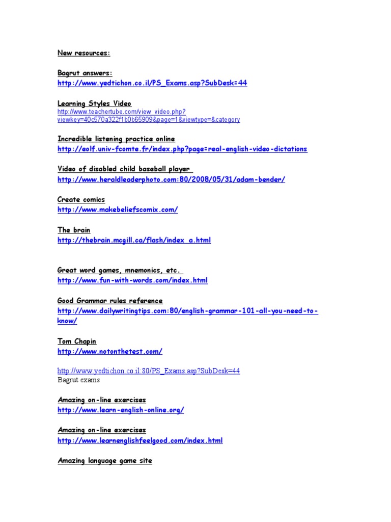 ESl Resources | PDF | Reading Comprehension | English As A Second Or ...