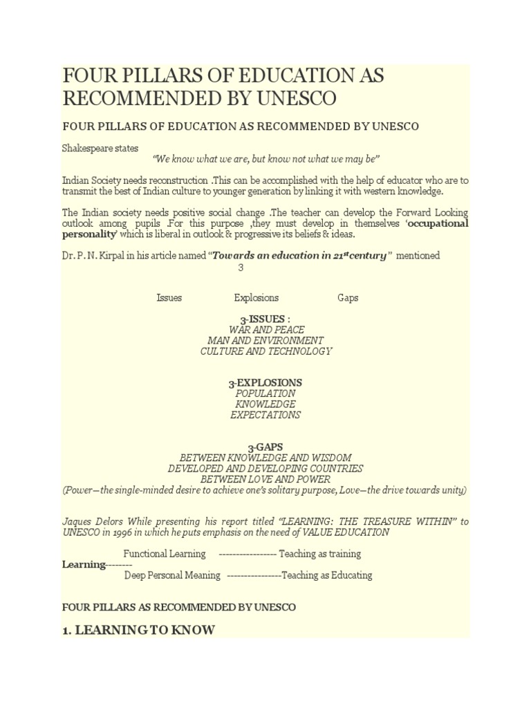UNESCO's Four Pillars of Education | PDF | Memory | Learning