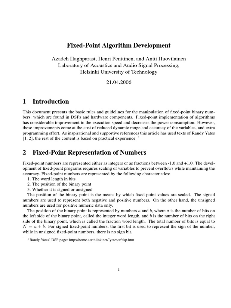 Fixed Point Algorithm Development Pdf Multiplication Integer 5898