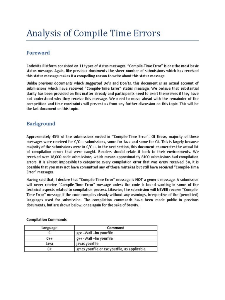 Analysis of Compile Time Errors: Foreword | PDF | C++ | C Sharp ...