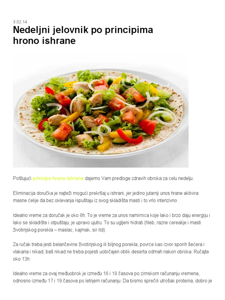 Nedeljni Jelovnik Po Principima Hrono Ishrane - Ishrana - Zdrav Život ...