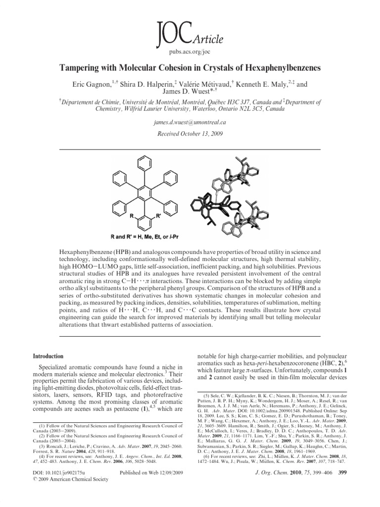 Tampering With Molecular Cohesion in Crystals of Hexaphenylbenzenes ...