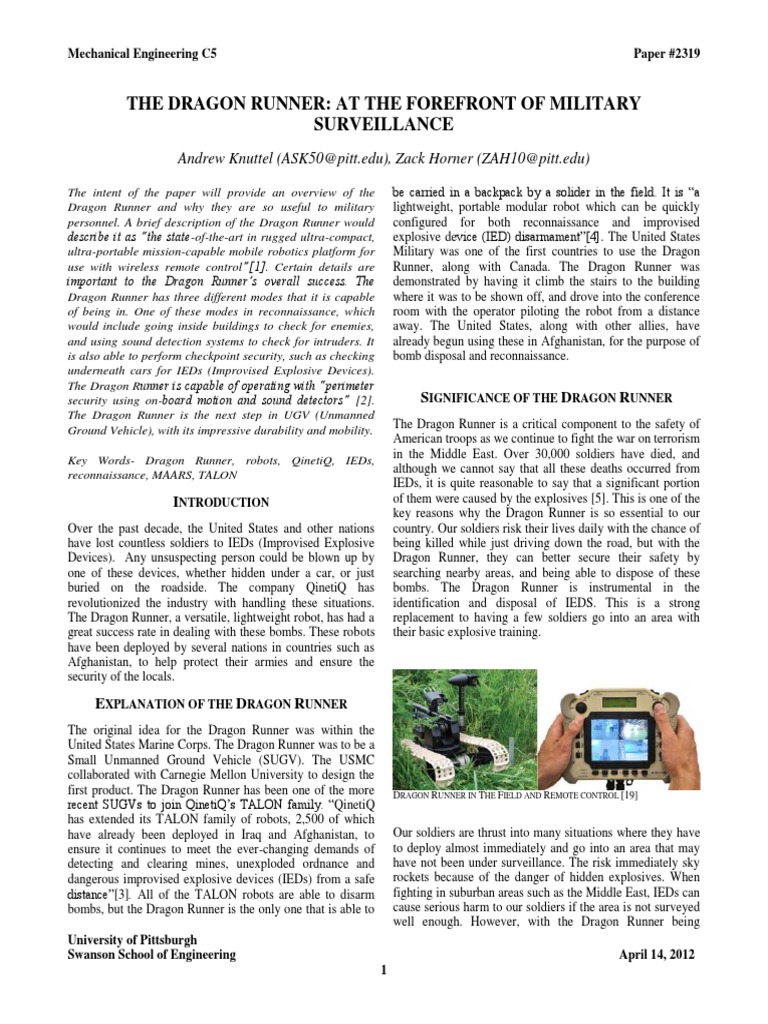 The Dragon Runner: at The Forefront of Military Surveillance | PDF ...