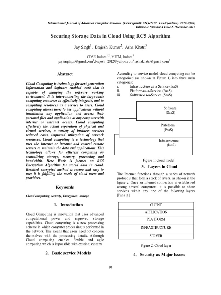 Securing Storage Data In Cloud Using Rc5 Algorithm Pdf Cloud Computing Computer Security