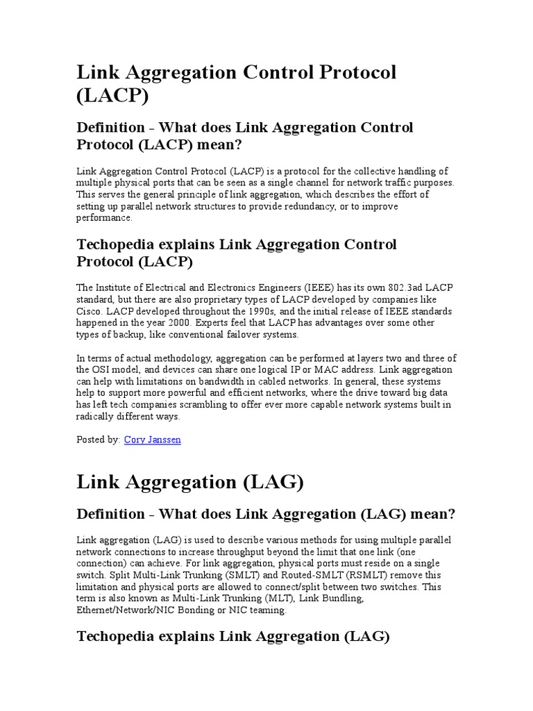 Enhancing Network Capacity And Reliability Through Link Aggregation