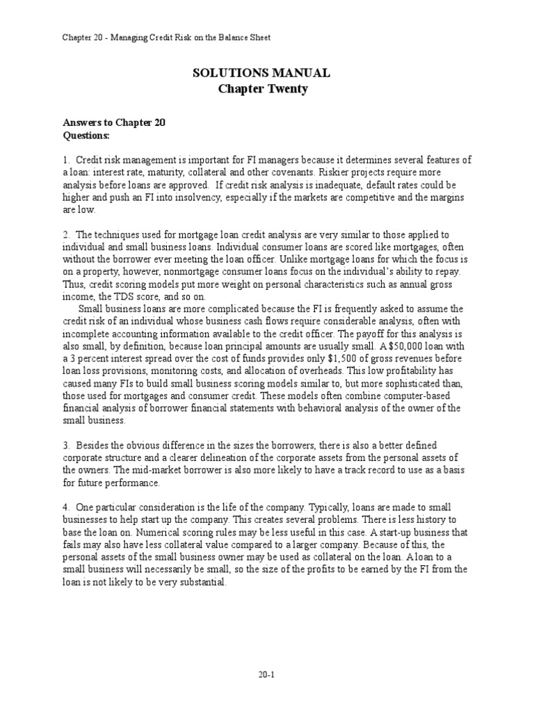 Solutions Manual Chapter Twenty: Answers To Chapter 20 Questions | PDF | Credit (Finance) | Loans