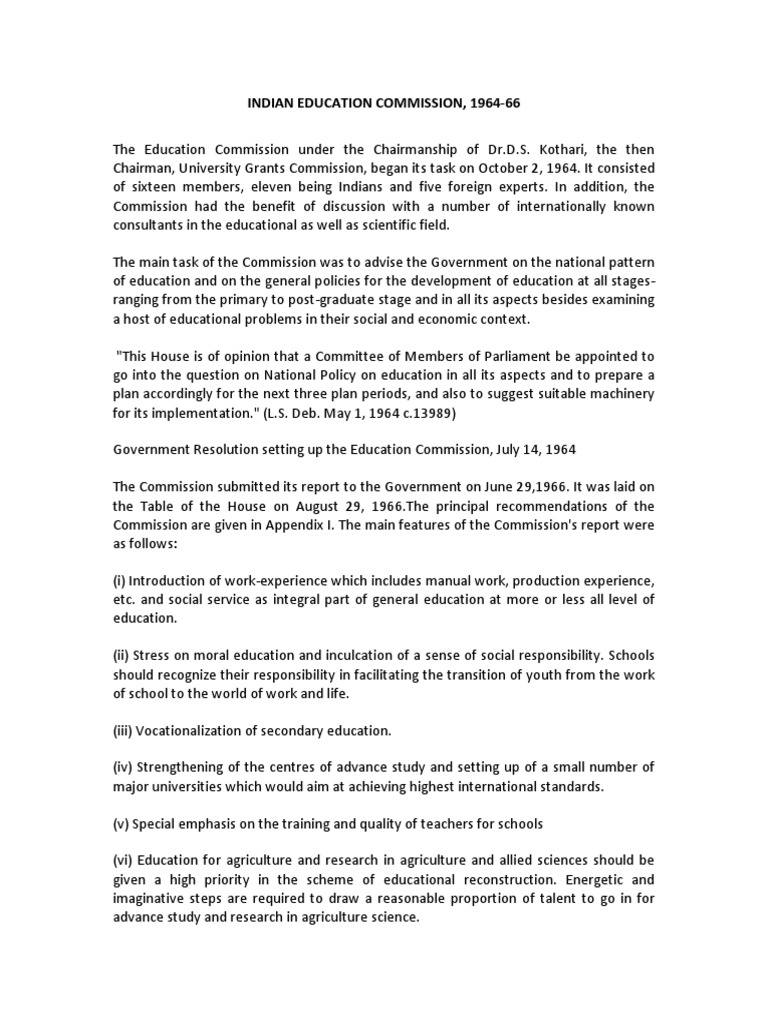 Principal Recommendations of The Education Commission | PDF ...