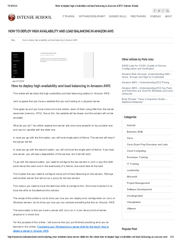 How To Deploy High Availability and Load Balancing in Amazon AWS - Intense School | PDF | Load ...