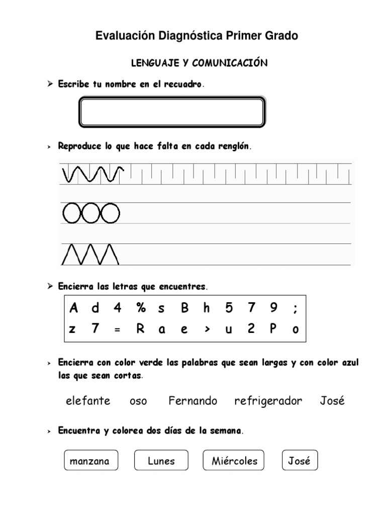 Evaluación Diagnóstica Primer Grado 2024 | PDF