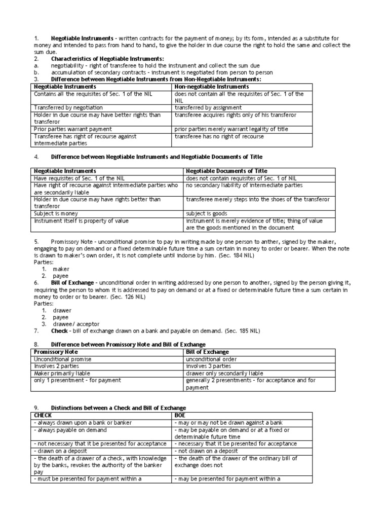 Negotiable Instruments Non-Negotiable Instruments | PDF | Negotiable ...