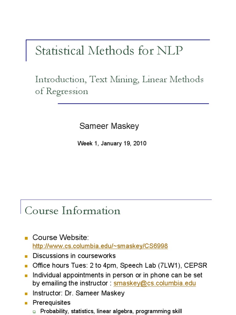 Natural Language Processing | PDF | Regression Analysis | Matrix ...