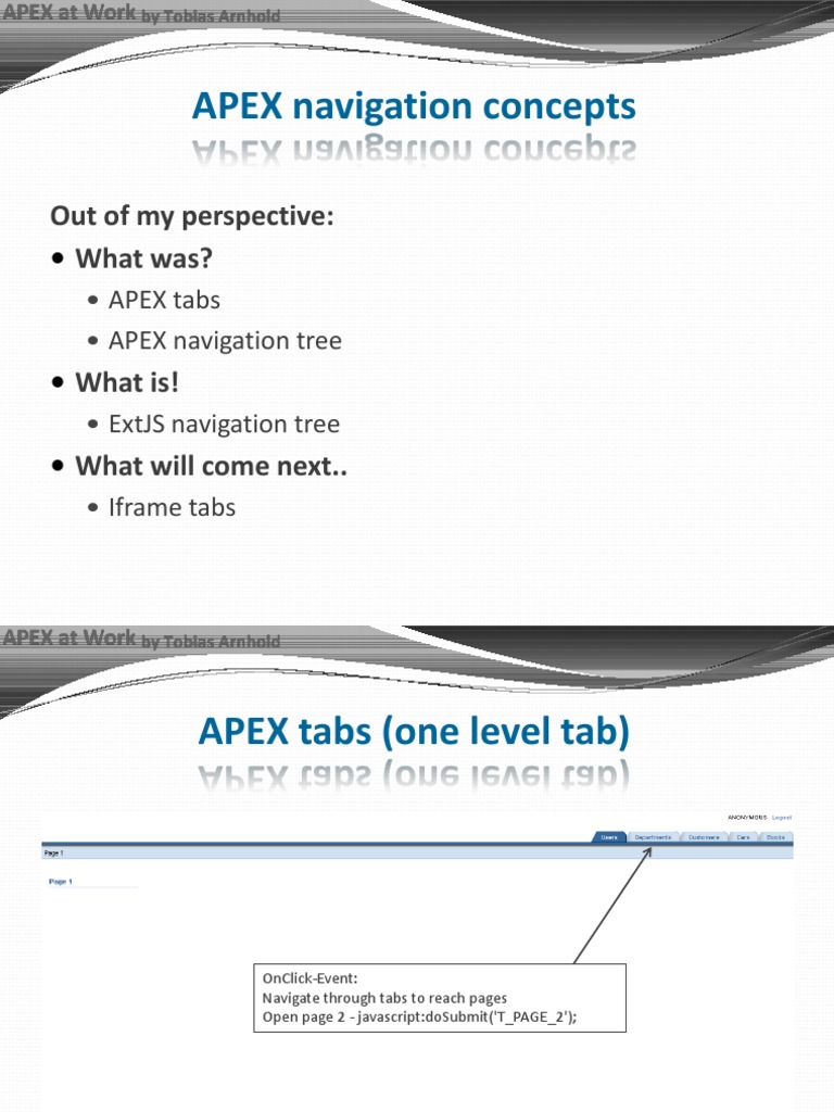 APEX Navigation Concepts | PDF | Ext Js | Tab (Gui)