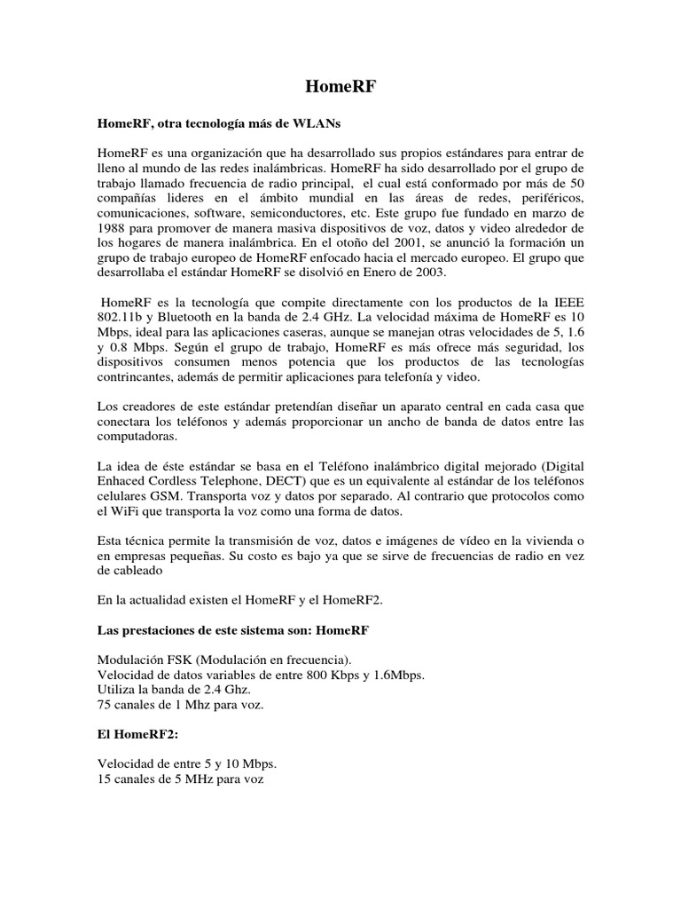 Home RF | PDF | Bluetooth | Inalámbrico