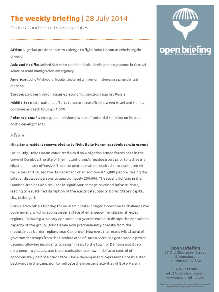 Weekly Political Risk Briefing: July 2014 | PDF | Nigeria | Government