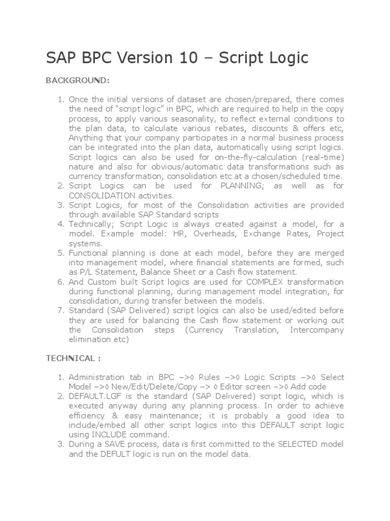 SAP BPC Script Logic | PDF | Scope (Computer Science) | Scripting Language