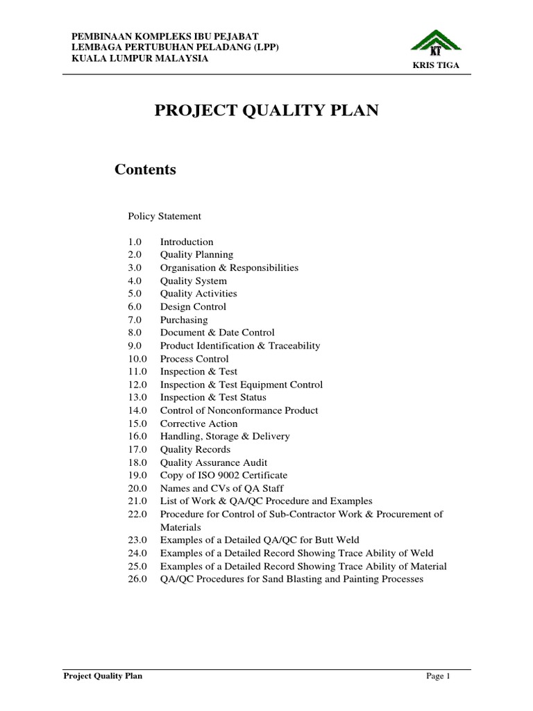 Project Quality Plan Policy Statement | PDF | Quality Assurance ...