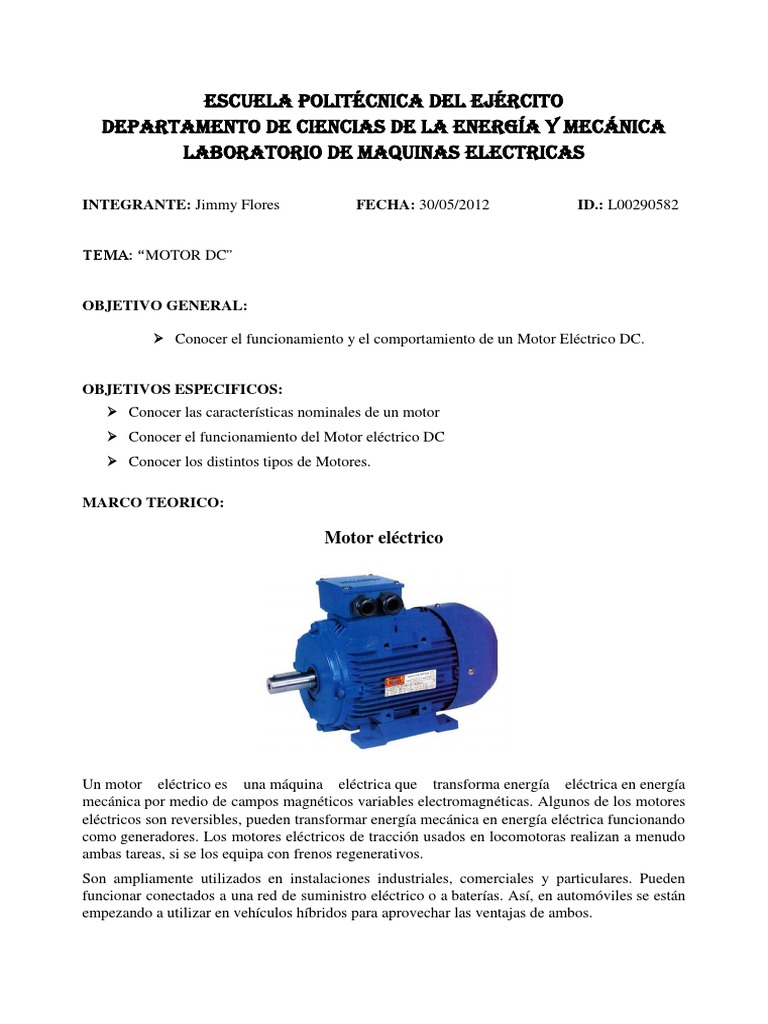 Laboratorio 5 - Motor DC | Motor eléctrico | Corriente eléctrica ...
