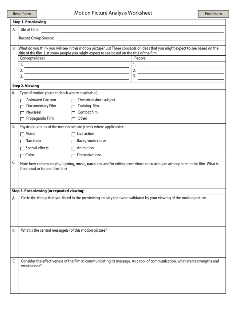 Motion Picture Analysis Worksheet | PDF