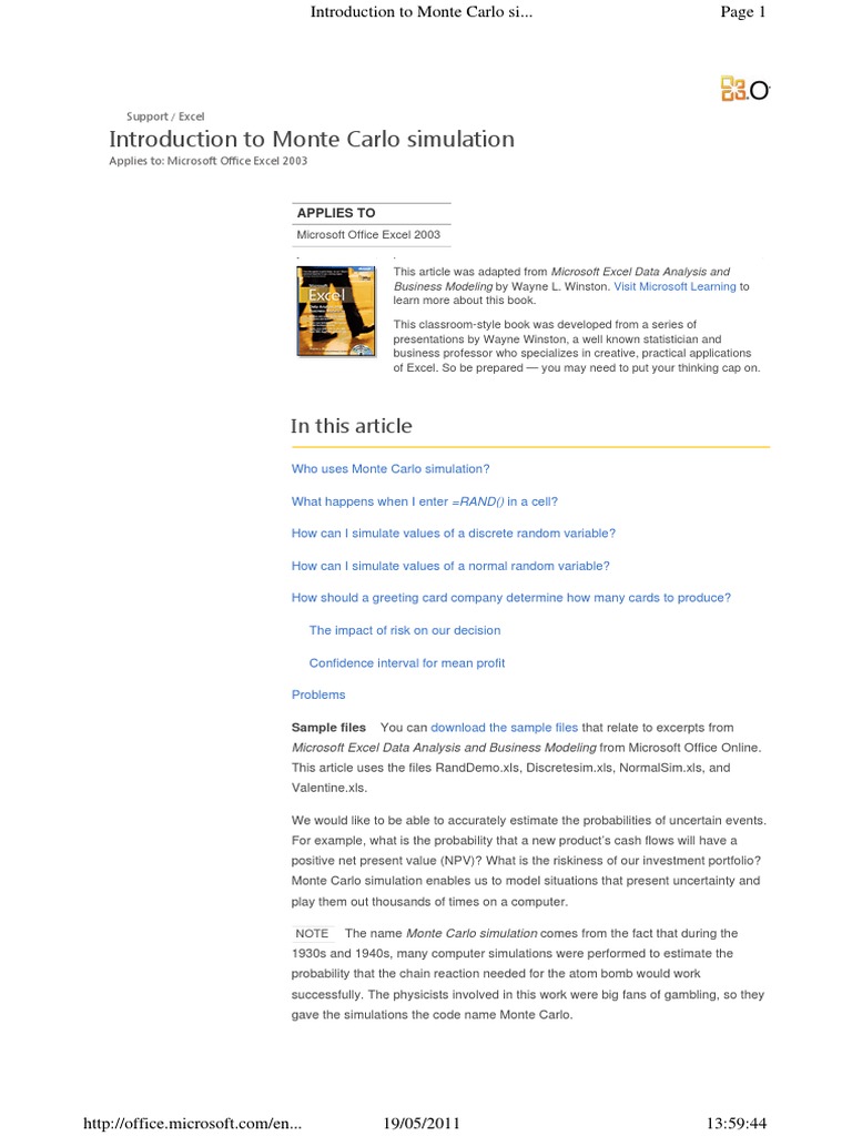 Introduction To Monte Carlo Simulation | Download Free PDF | Monte ...