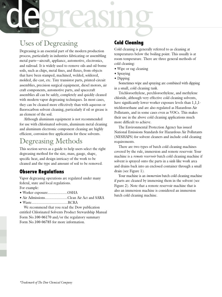 Uses of Degreasing: Cold Cleaning | PDF | Solvent | Water