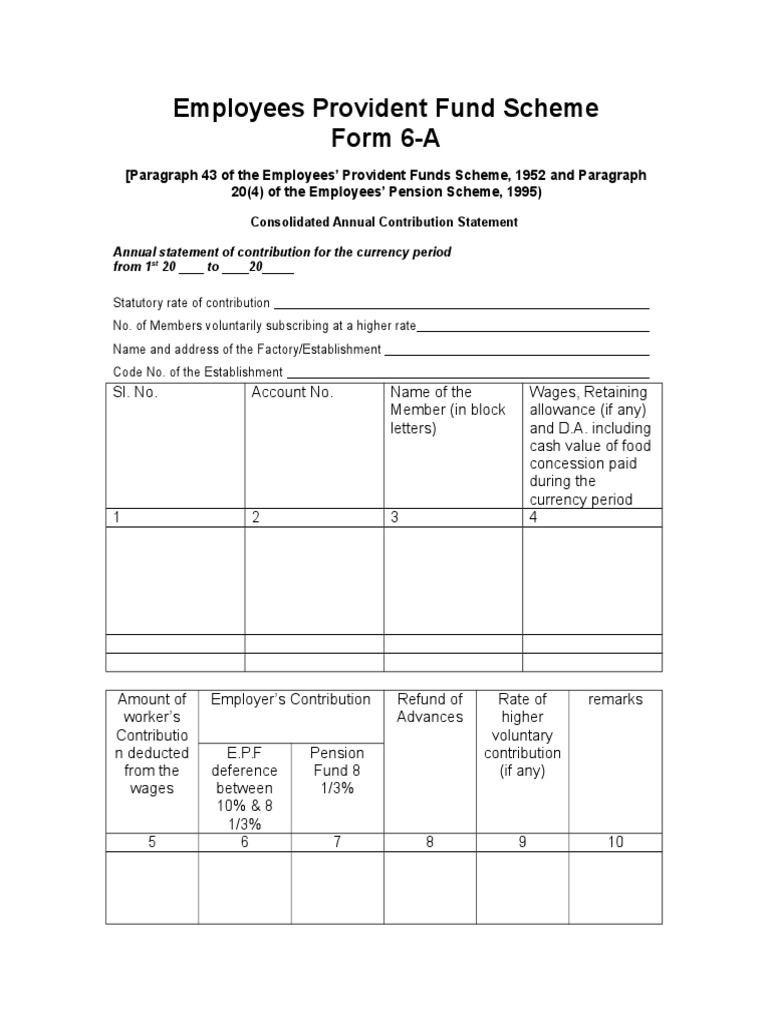 Form 6A Consolidated Annual Contribution Statement PF | PDF