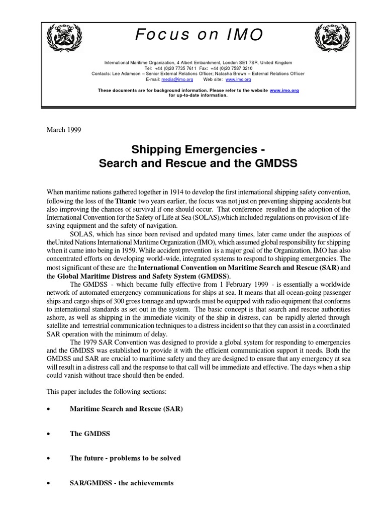 IMO's Global SAR and GMDSS Systems for Shipping Emergencies | PDF ...