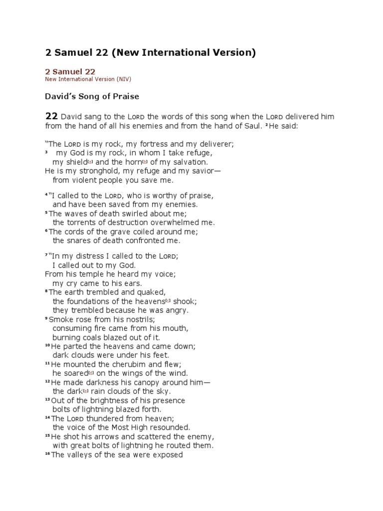 2 Samuel 22 (New International Version) : David's Song of Praise | PDF | Books Of Samuel | Torah