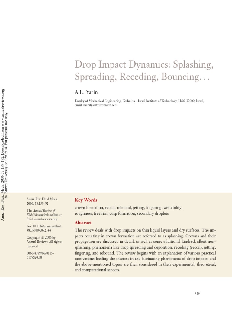 Yarin - 2006 - DROP IMPACT DYNAMICS Splashing, Spreading, Receding ...