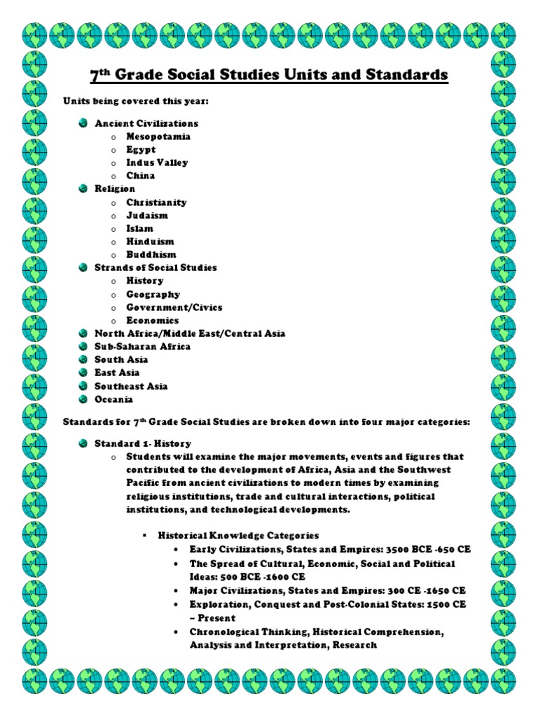 7th Grade Social Studies Overview | PDF | Asia | Civilization