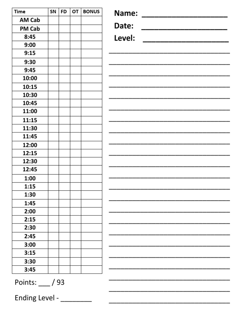 Schedule and Points Tracking Sheet | PDF